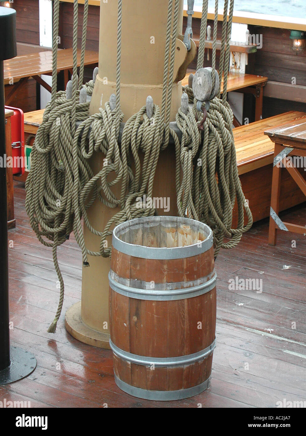 Barrol at an old sailship Stock Photo - Alamy