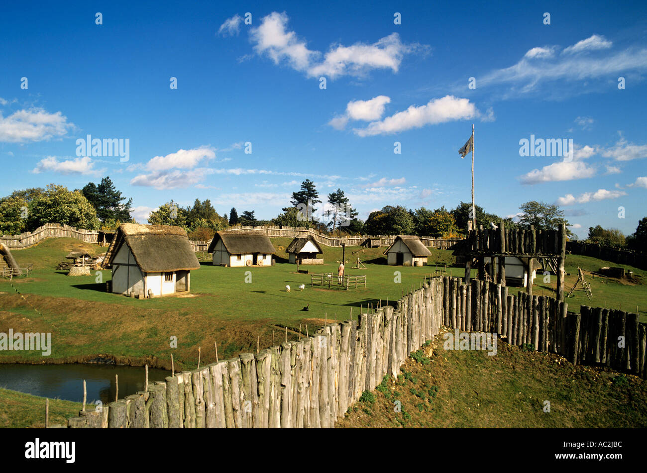 reconstruction of a Norman Castle compound with dwellings and wooden ...