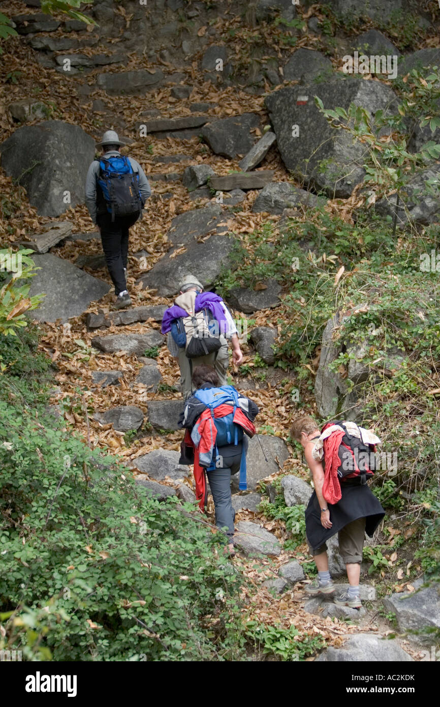 Hikers on the path to Savogno, Sondrio, Italy Stock Photo - Alamy