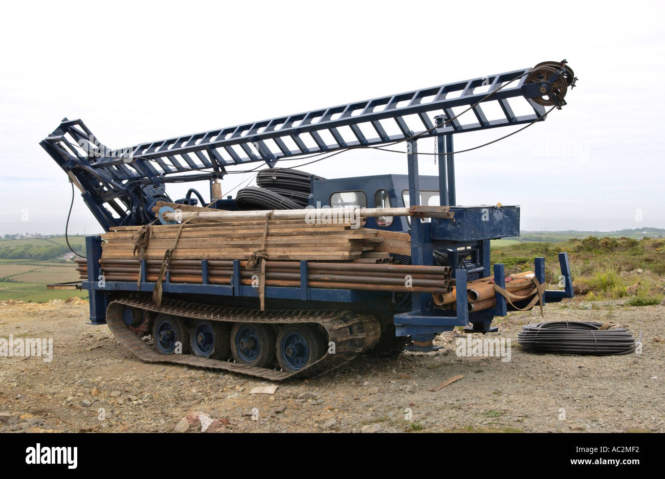 Exploration drilling rig at Parys Mountain copper mine which has been ...