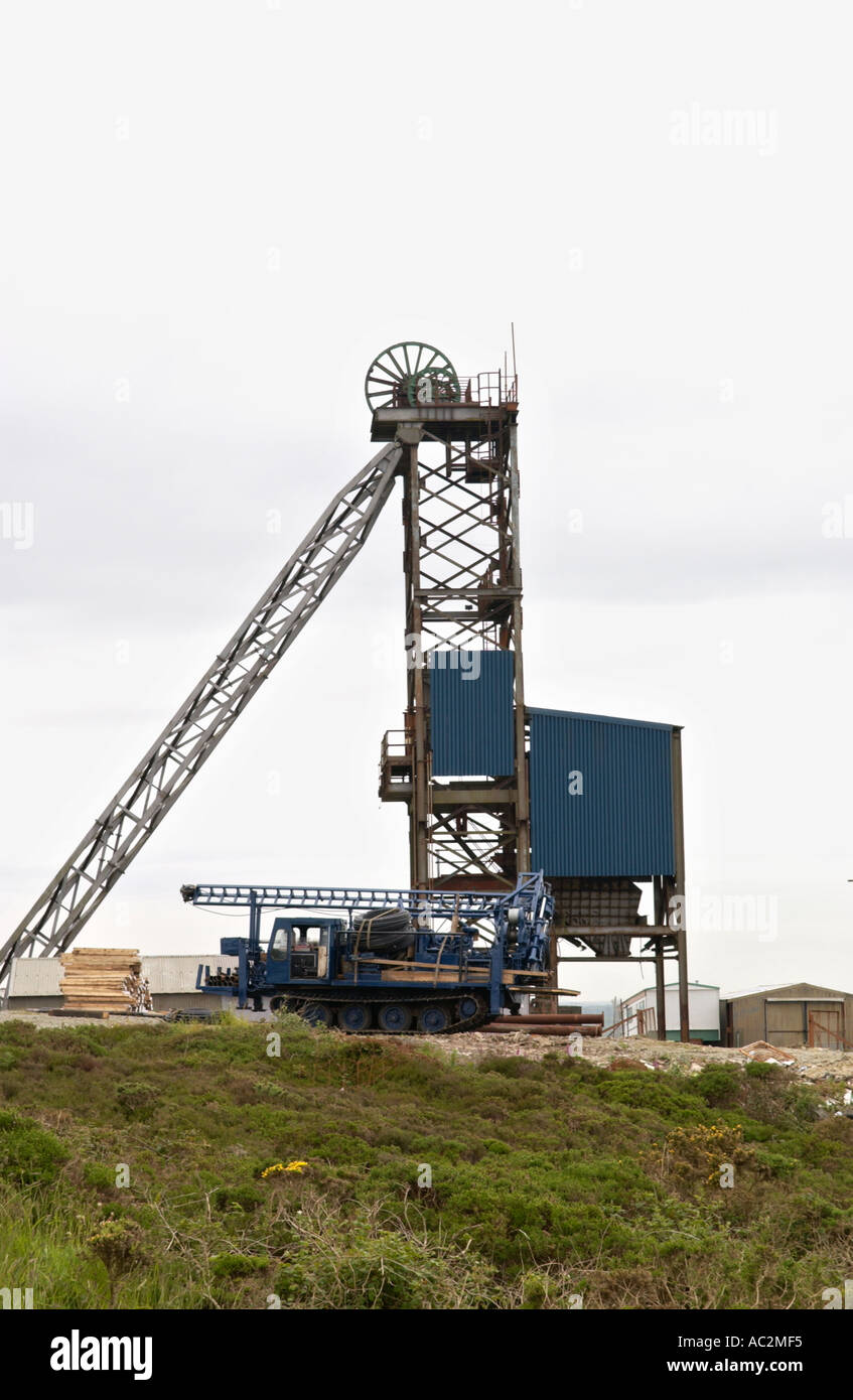 Parys Mountain copper mine exploration drilling rig and pit head shaft ...