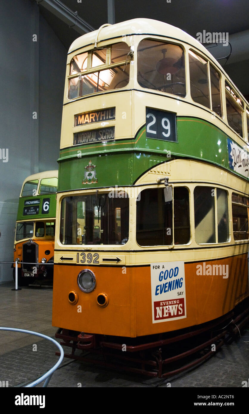Old trams and buses on display at Glasgow Museum of Transport Stock ...