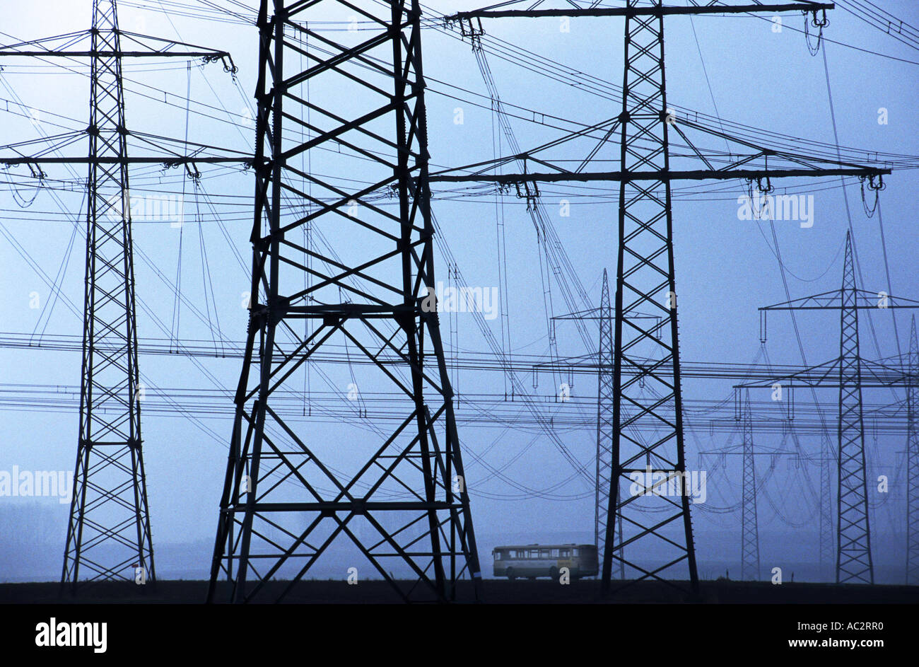 DEU Germany Gelsenkirchen Electrical power lines bus local transport ...