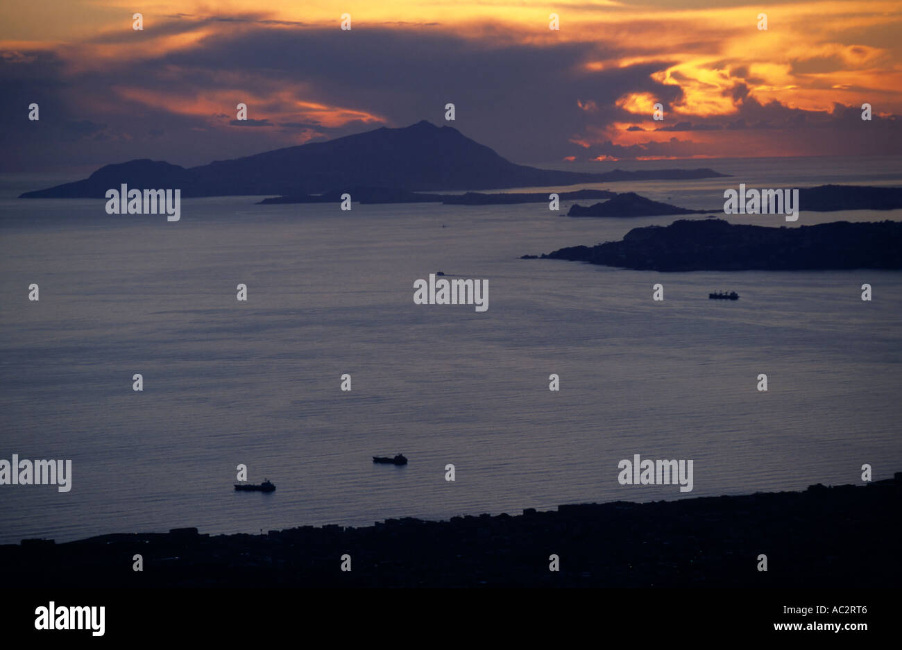 Italy bay of naples at sunset from vesuvius volcano Stock Photo - Alamy
