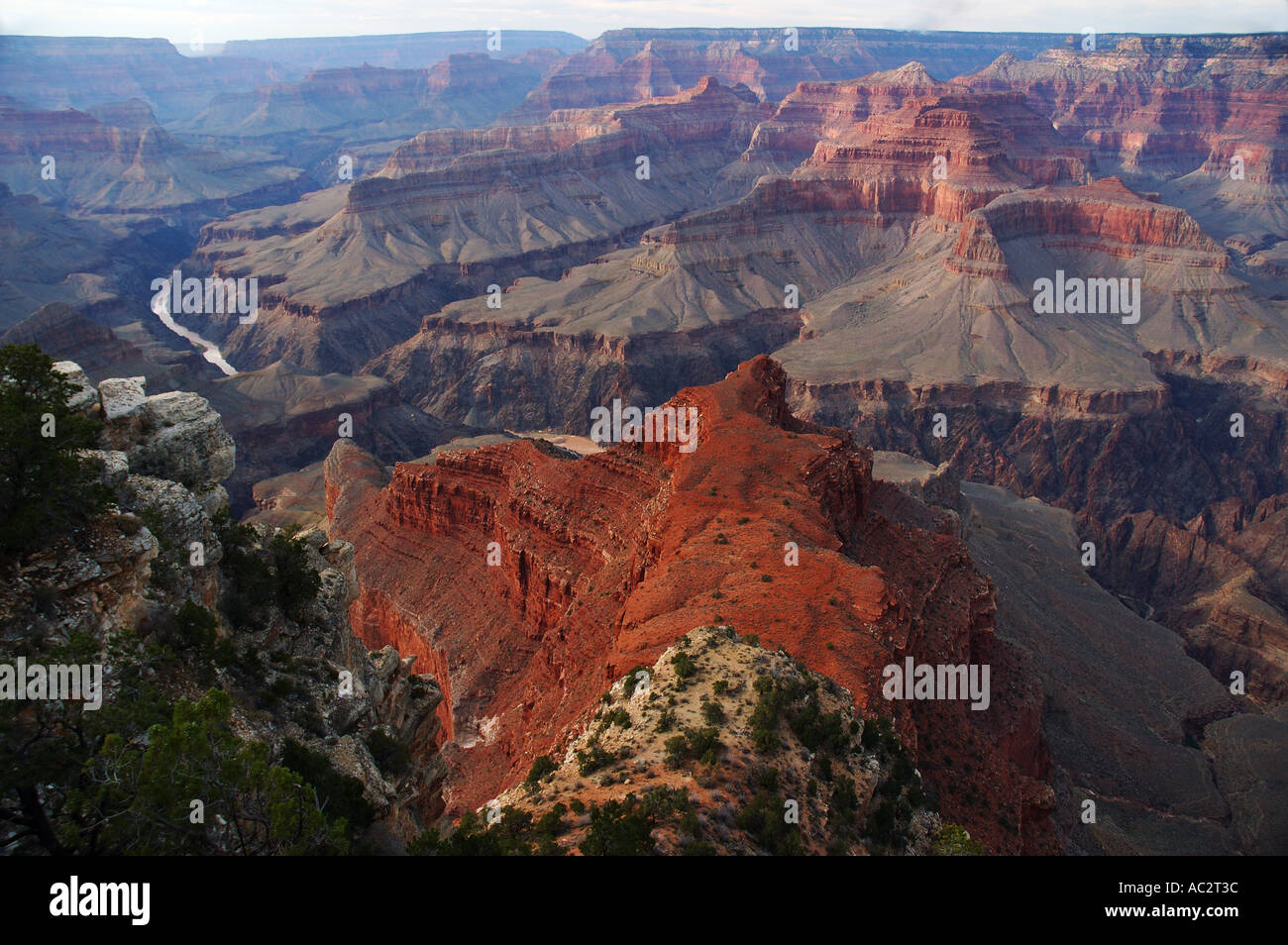 Red mesa and the colorado river carving through the Grand Canyon Stock ...