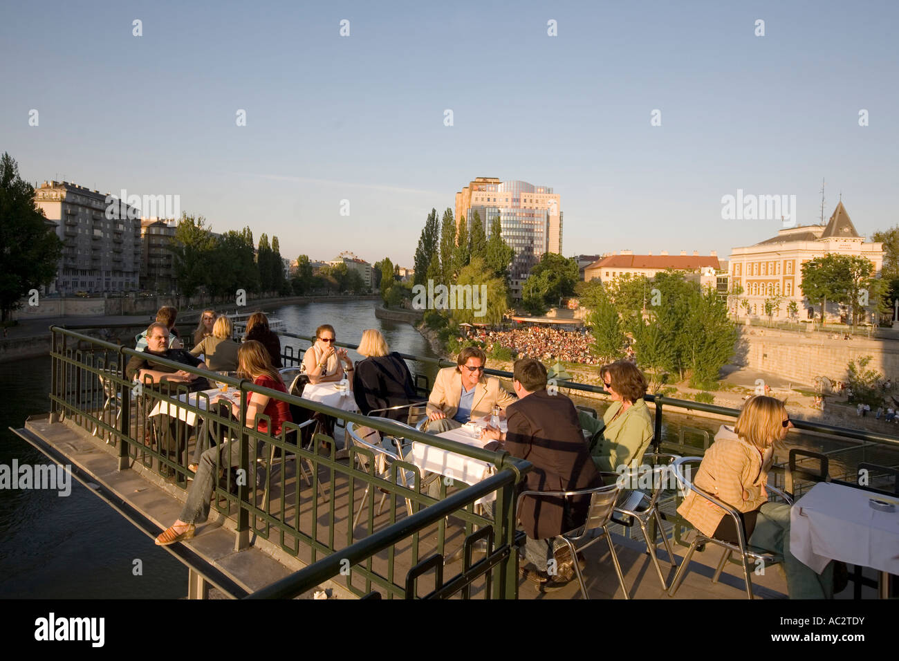 Vienna restaurant Urania open air at Donau riverside Stock Photo - Alamy