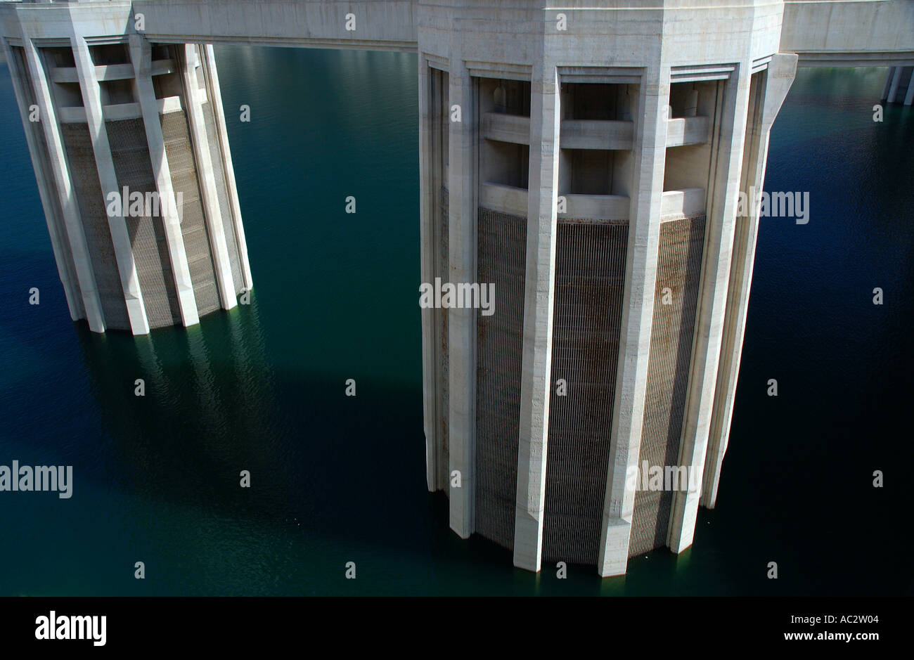 Hoover Dam Nevada Intake Towers on Lake Mead low water level Stock ...