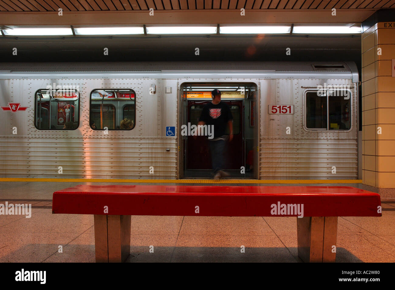 Young man exiting the underground TTC subway train car Toronto Stock ...