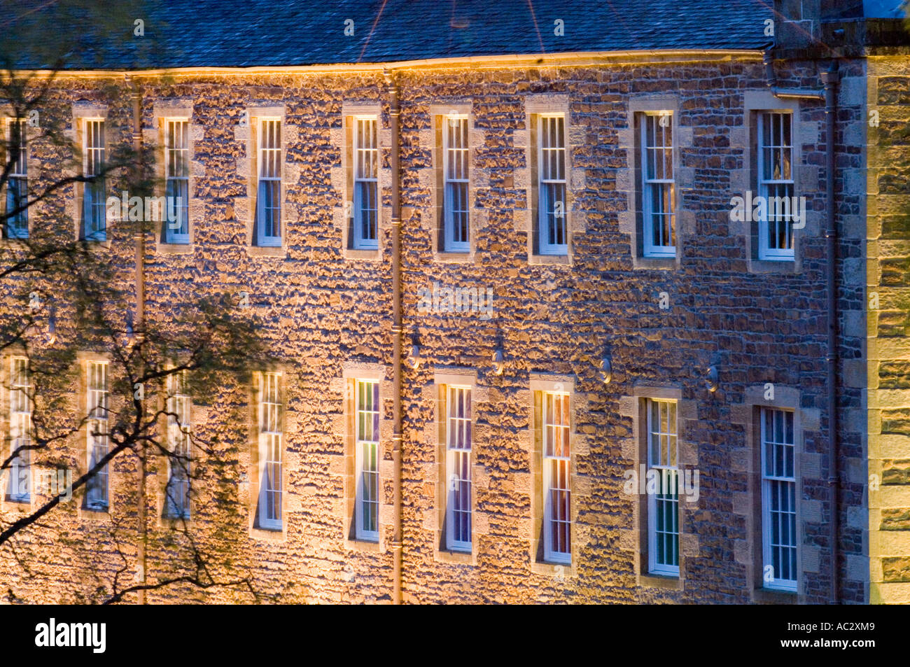 New Lanark at night, converted mill buildings, World Heritage site ...