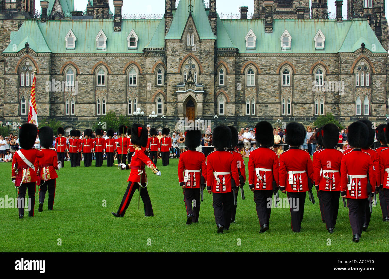 Marching military foot guards changing of the guard ceremony in Ottawa ...