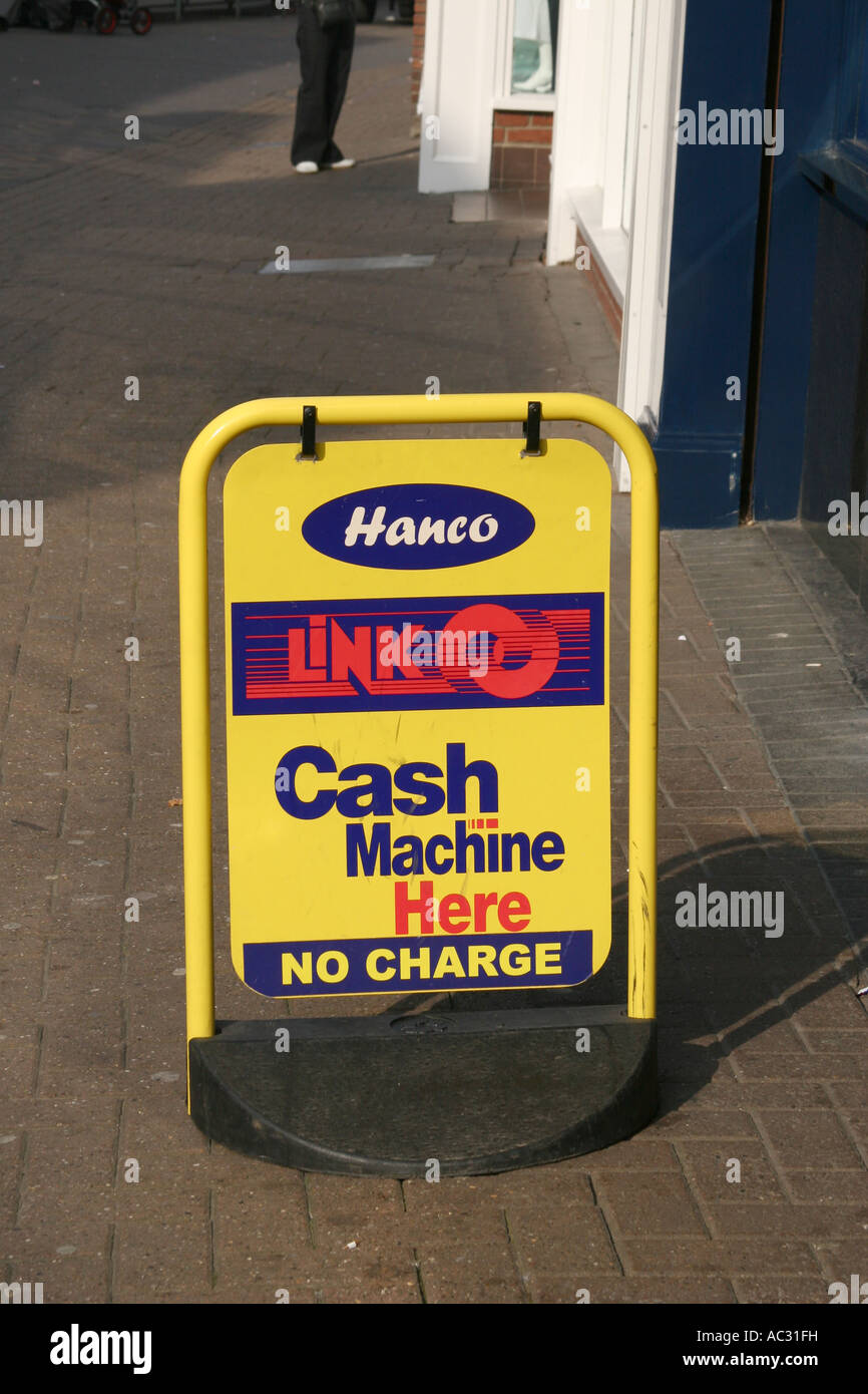 Sign in a shopping street showing the availability of a Link cash ...