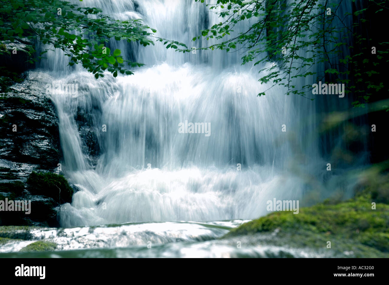 The famous waterfall at Watersmeet national Trust property near ...
