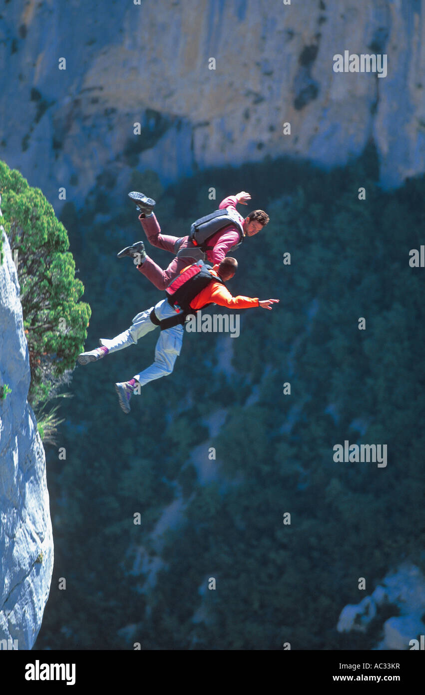 base jumping in great canyon of Verdon, France, Provence Stock Photo ...