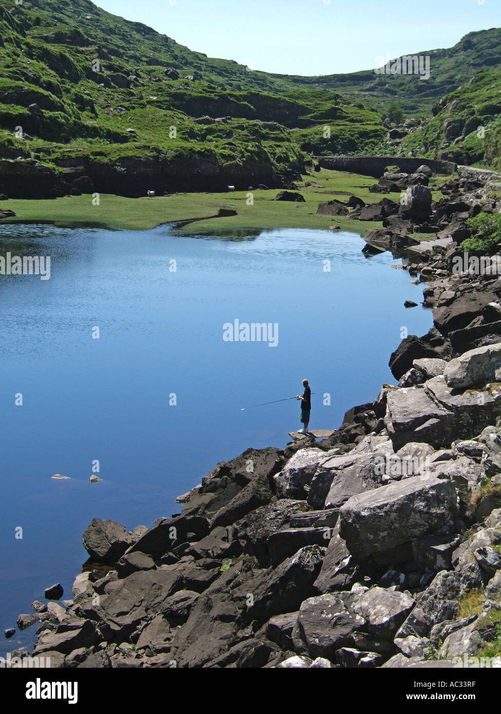 Fishing in the Gap of Dunloe, Ring of Kerry, County Kerry, Eire Stock ...