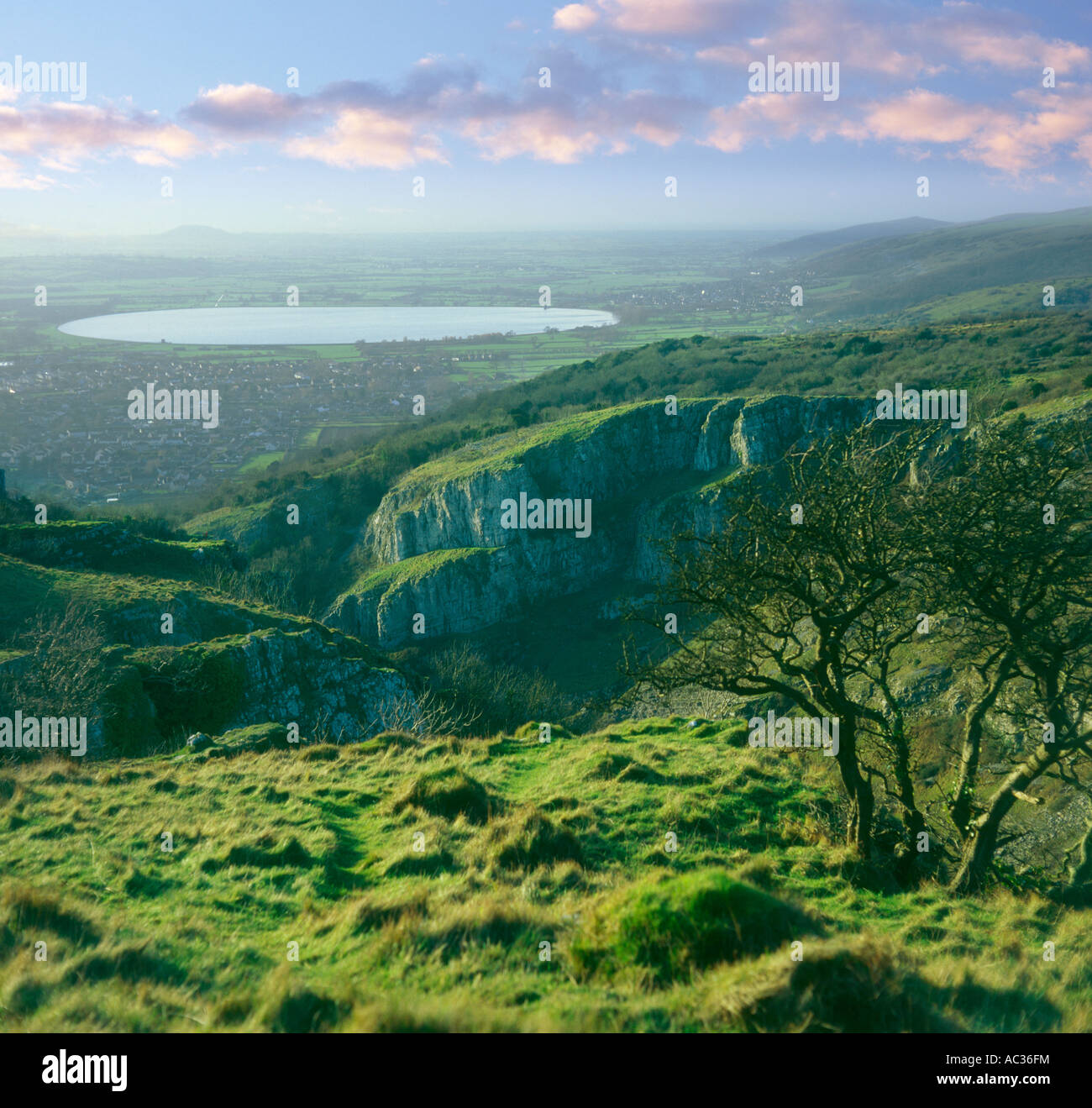 Cheddar Gorge in the Mendip Hills looking West towards "Axbridge ...