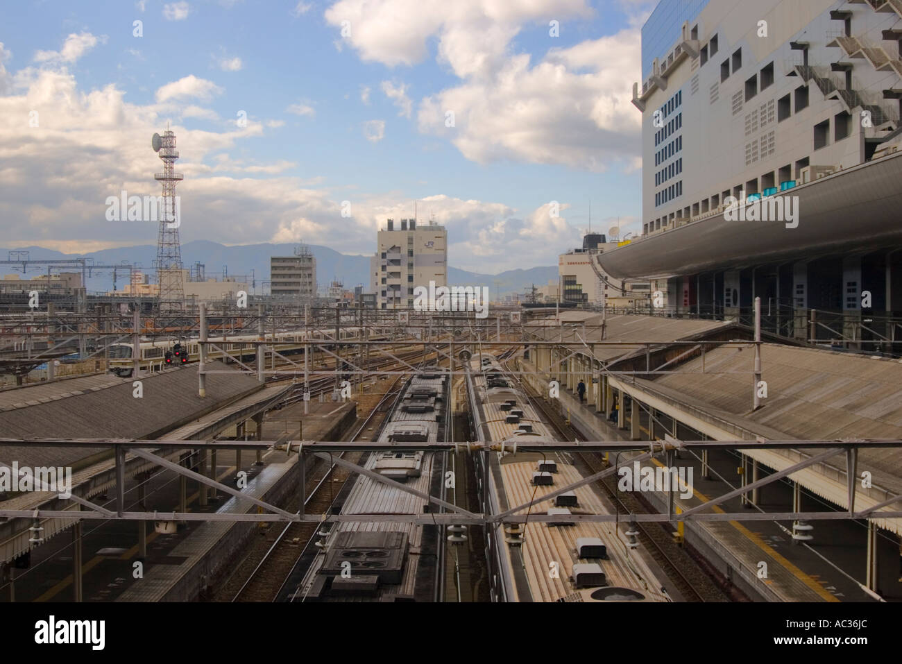 Rail tracks and trains at Kyoto station Kyoto Kansai Region Japan Stock ...