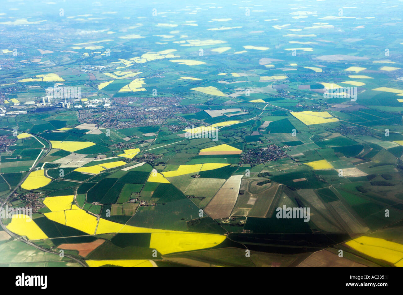 Aerial view over mosaic of farmland and fields outskirts of Miami ...
