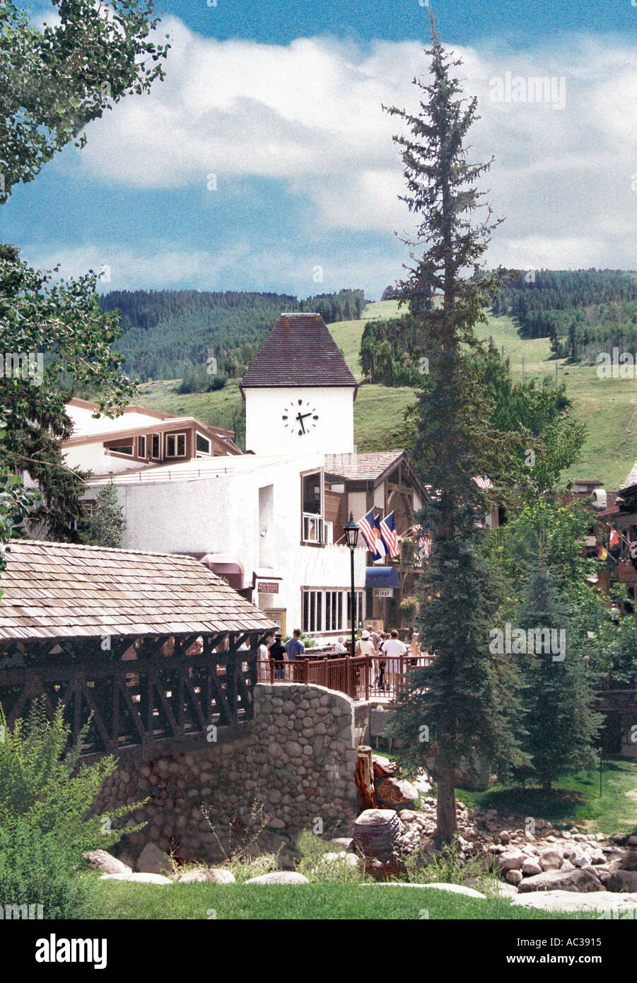 Entrance bridge to Vail Colorado America USA Stock Photo - Alamy