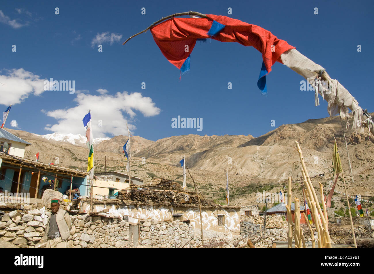 India Himachal Pradesh Spiti Nako village 2950m man walking in village ...