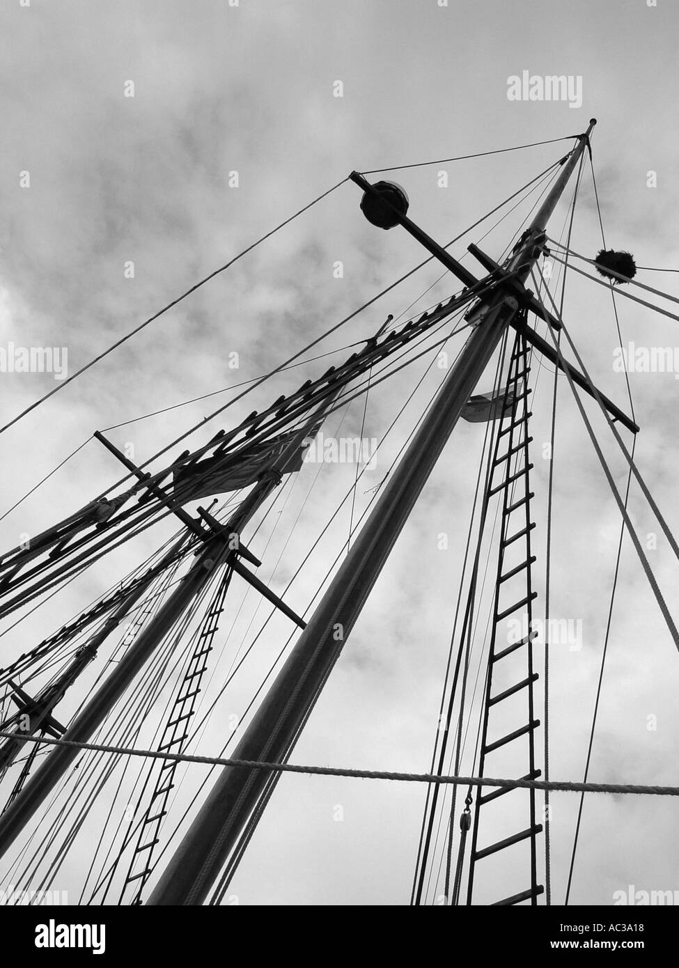 Mast on the sailing ship Kathleen and May moored at Cardiff Bay South ...