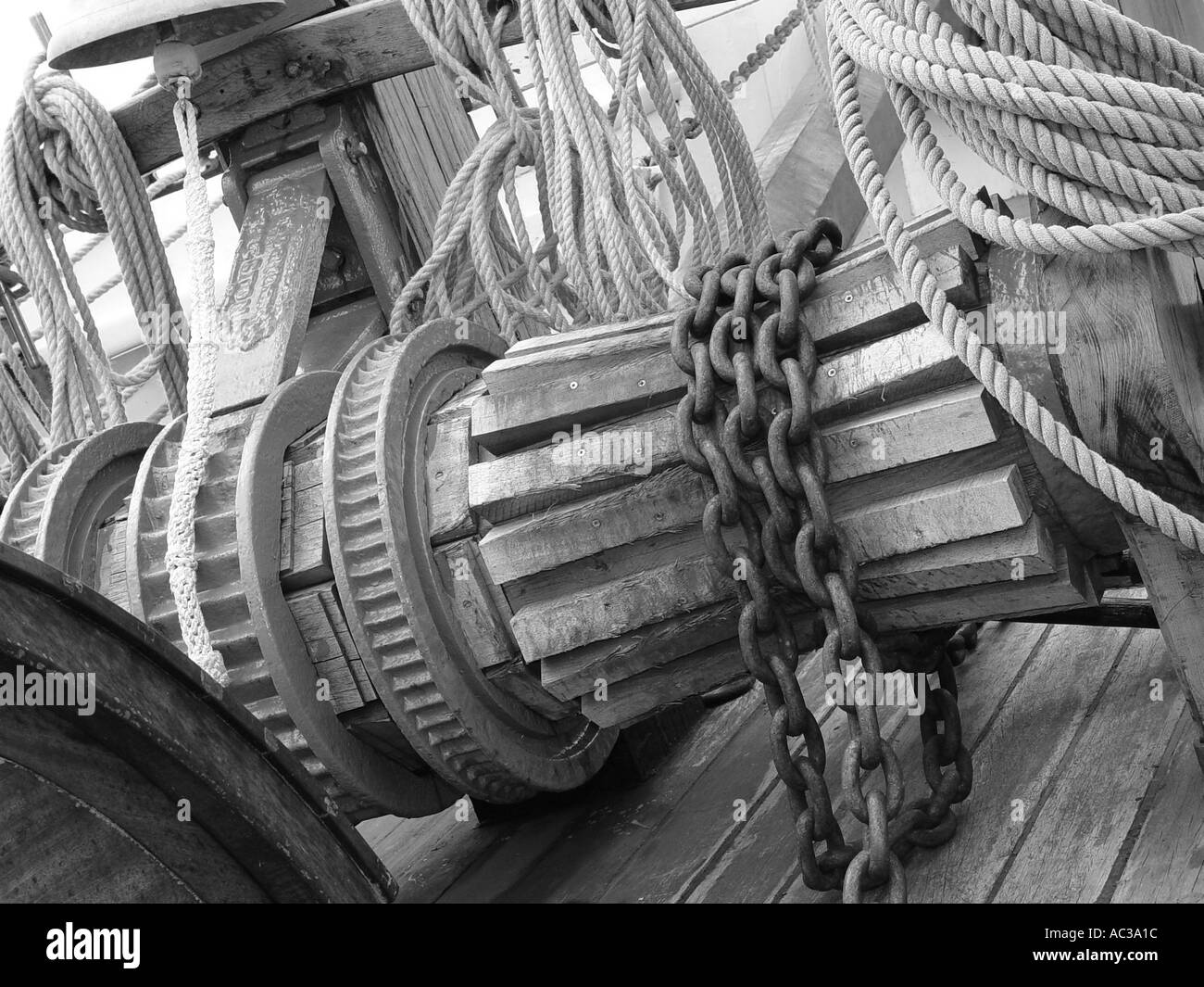 Deck wheel schooner ship Black and White Stock Photos & Images - Alamy