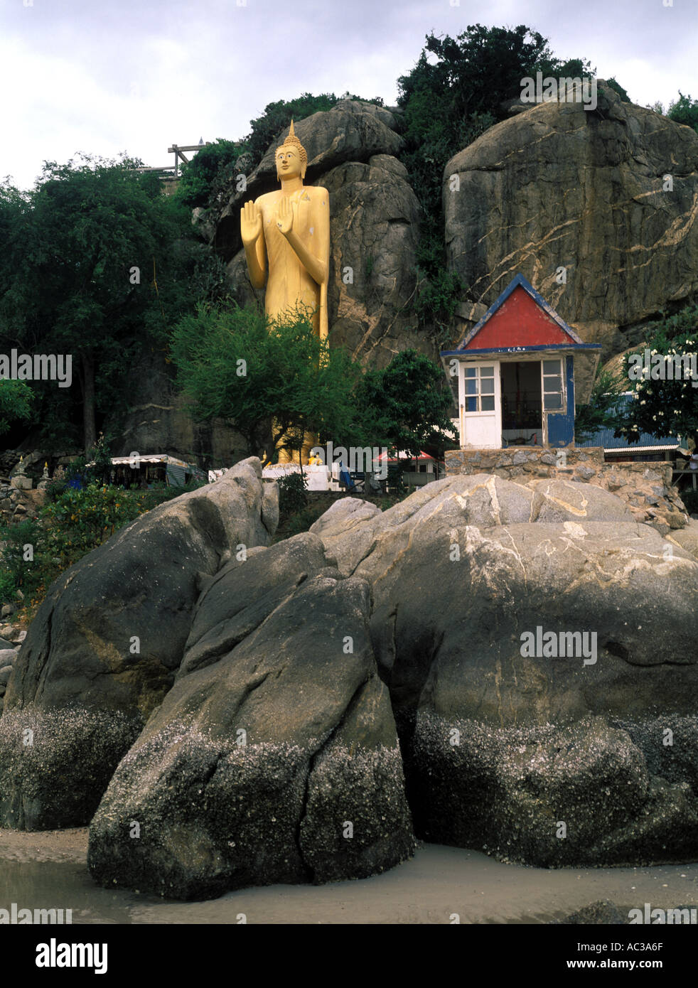 19 metre buddha Phra Pang Haan Yad located at Khao Takiab Beach, Hua ...