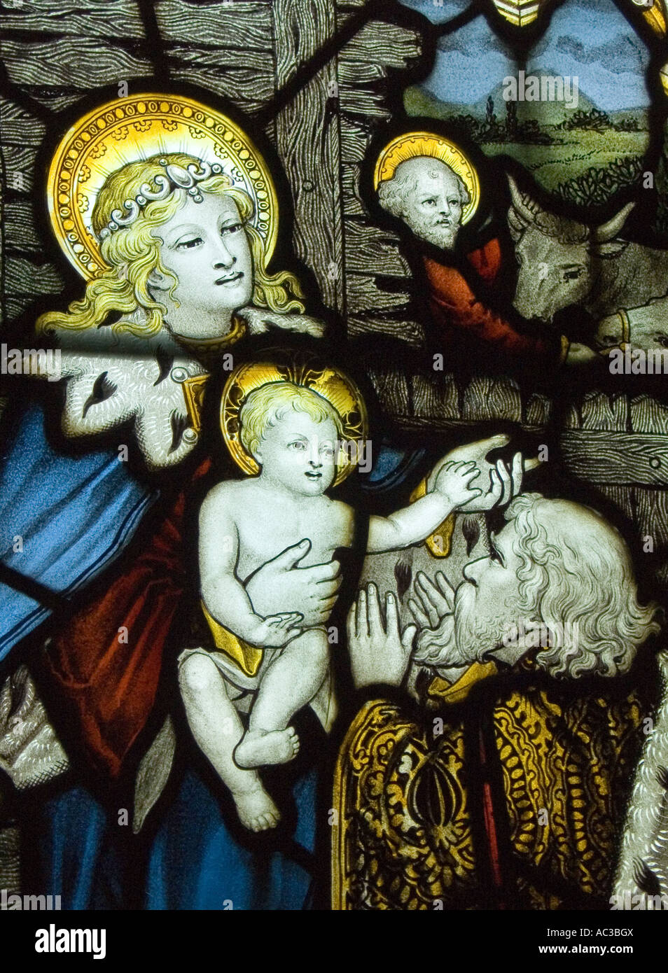 Nativity scene, stained glass window, England, UK Stock Photo - Alamy