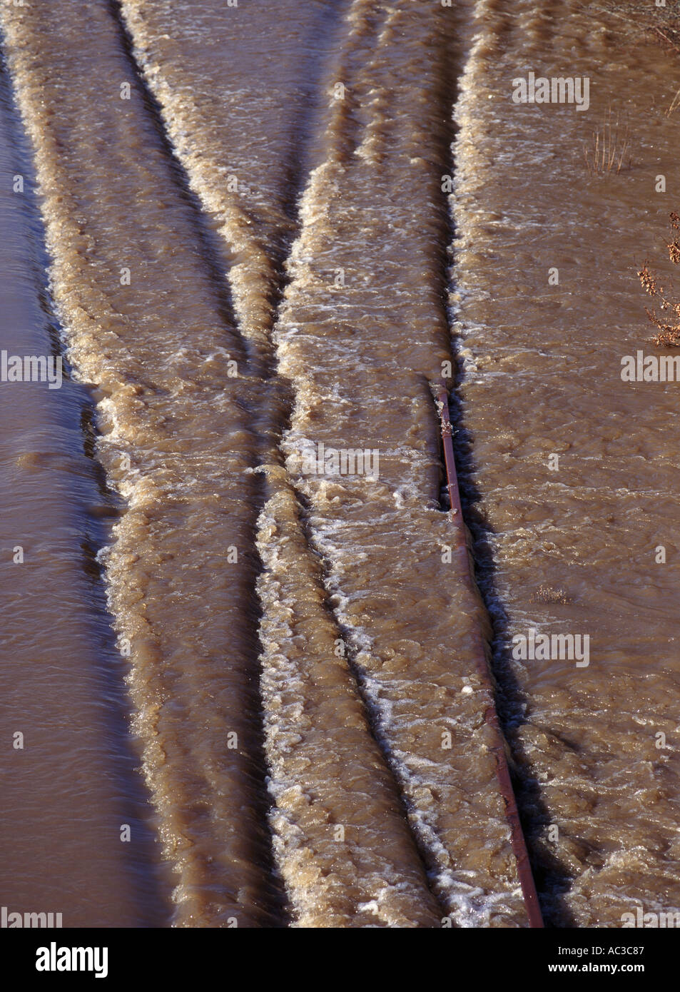 Railway tracks flooded by heavy rain Newton Abbot Devon Great Britain ...