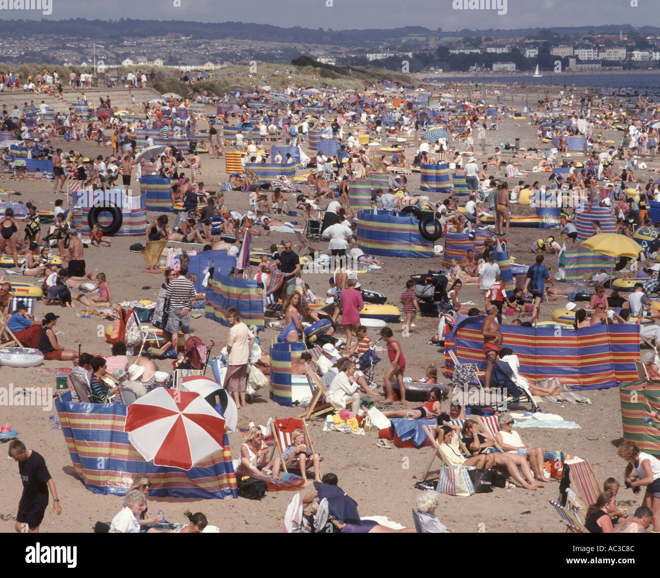 A crowded beach in summer at Dawlish Warren, near Exeter, Devon, Great ...