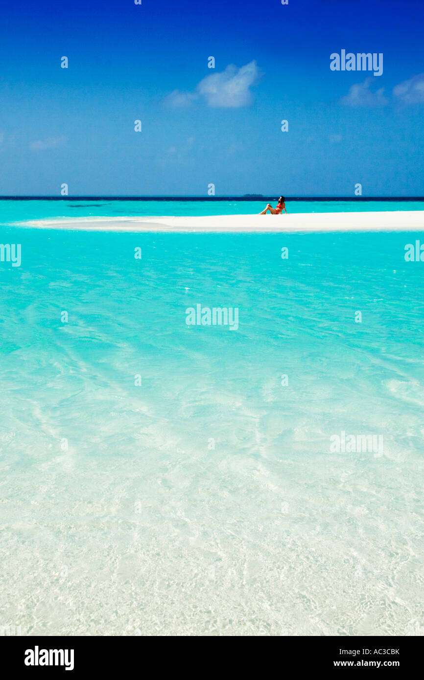 Relaxing on sandbank The Maldives Stock Photo - Alamy