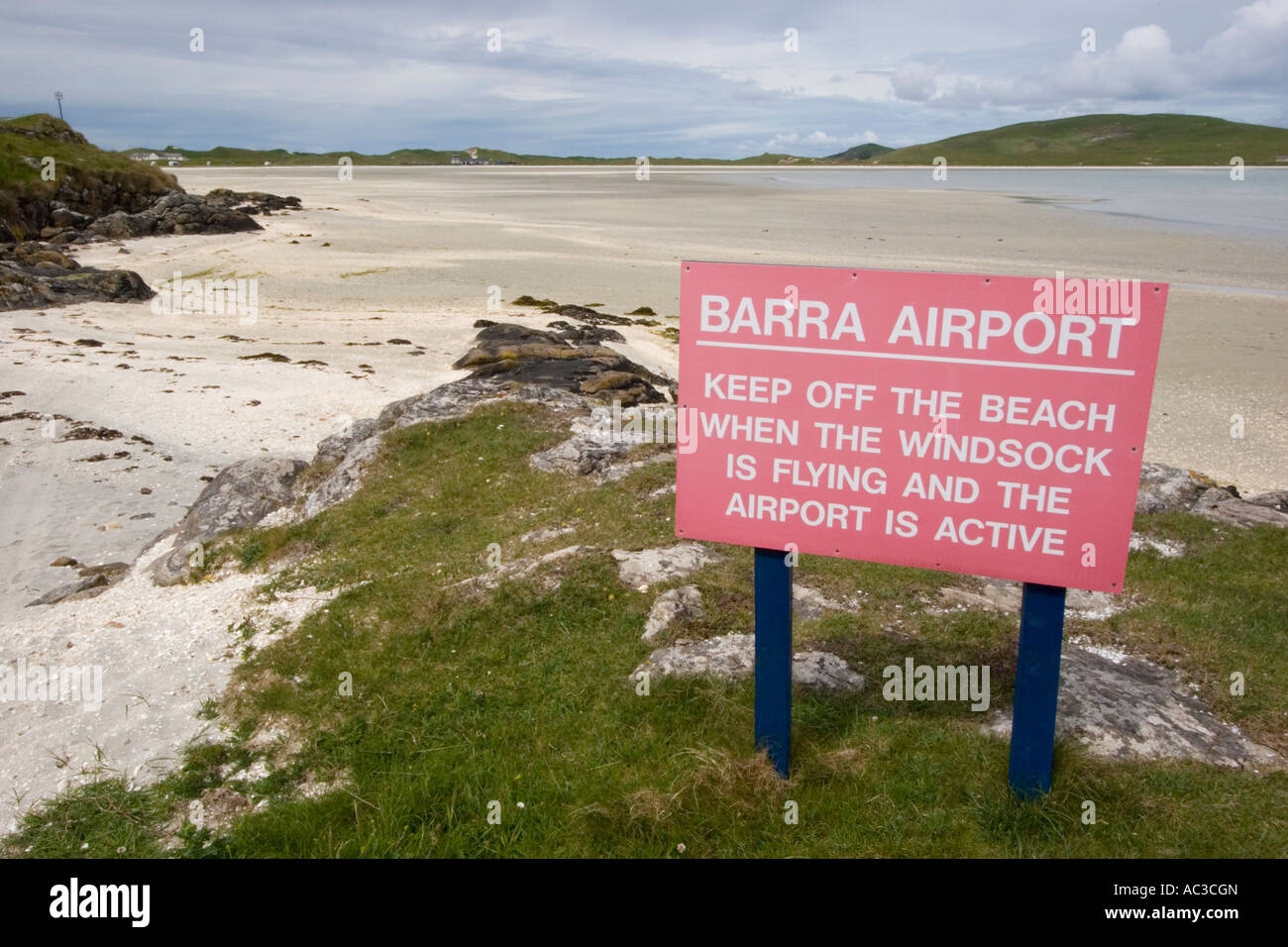 Barra airport sign by the beach where the planes land and take off at ...
