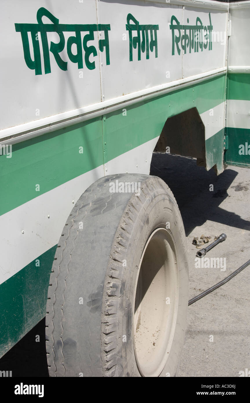 India Himachal Pradesh Spiti public transport badly worn out bus tyre ...