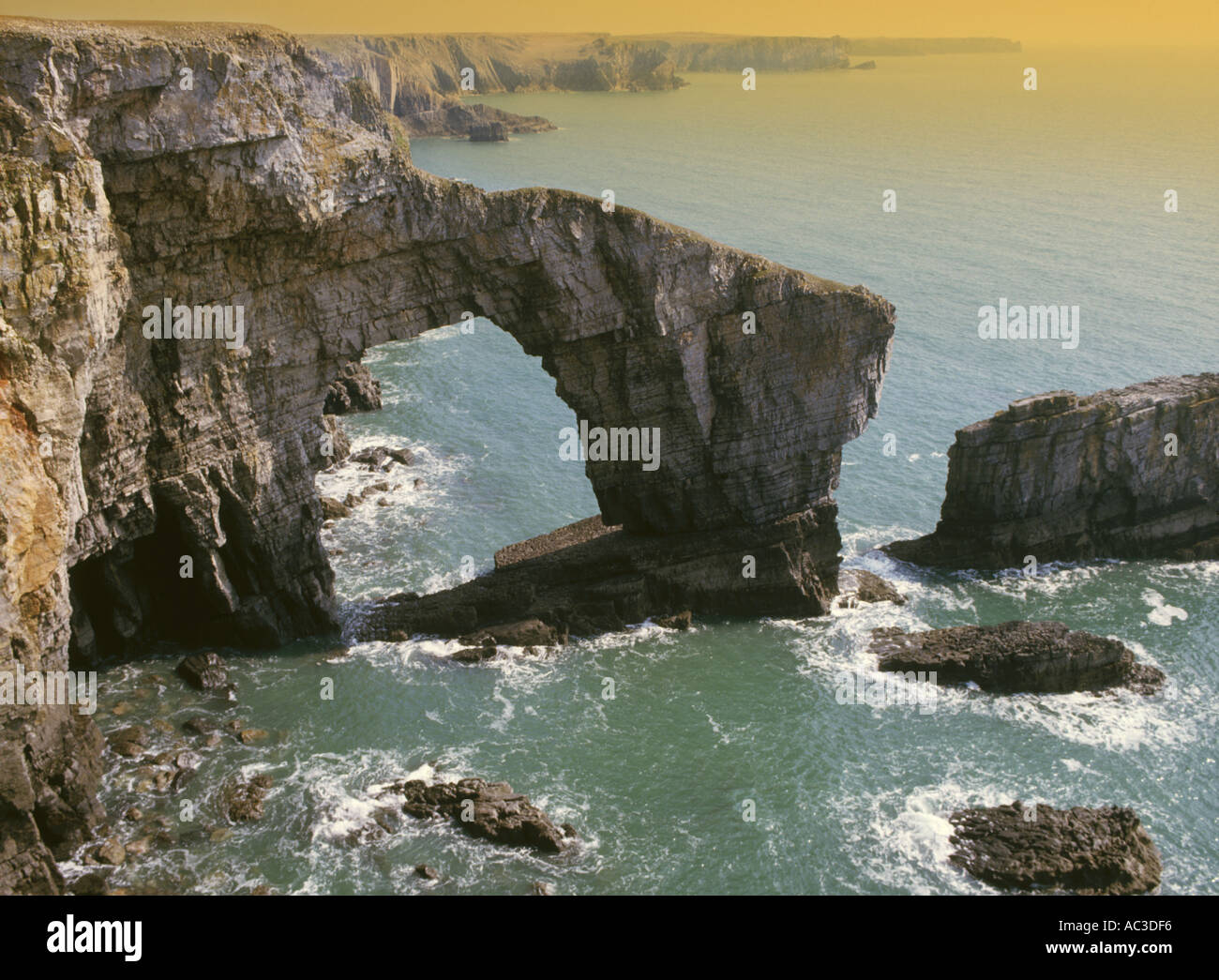 Natural rock formation of the Green Bridge of Wales in Pembrokeshire ...
