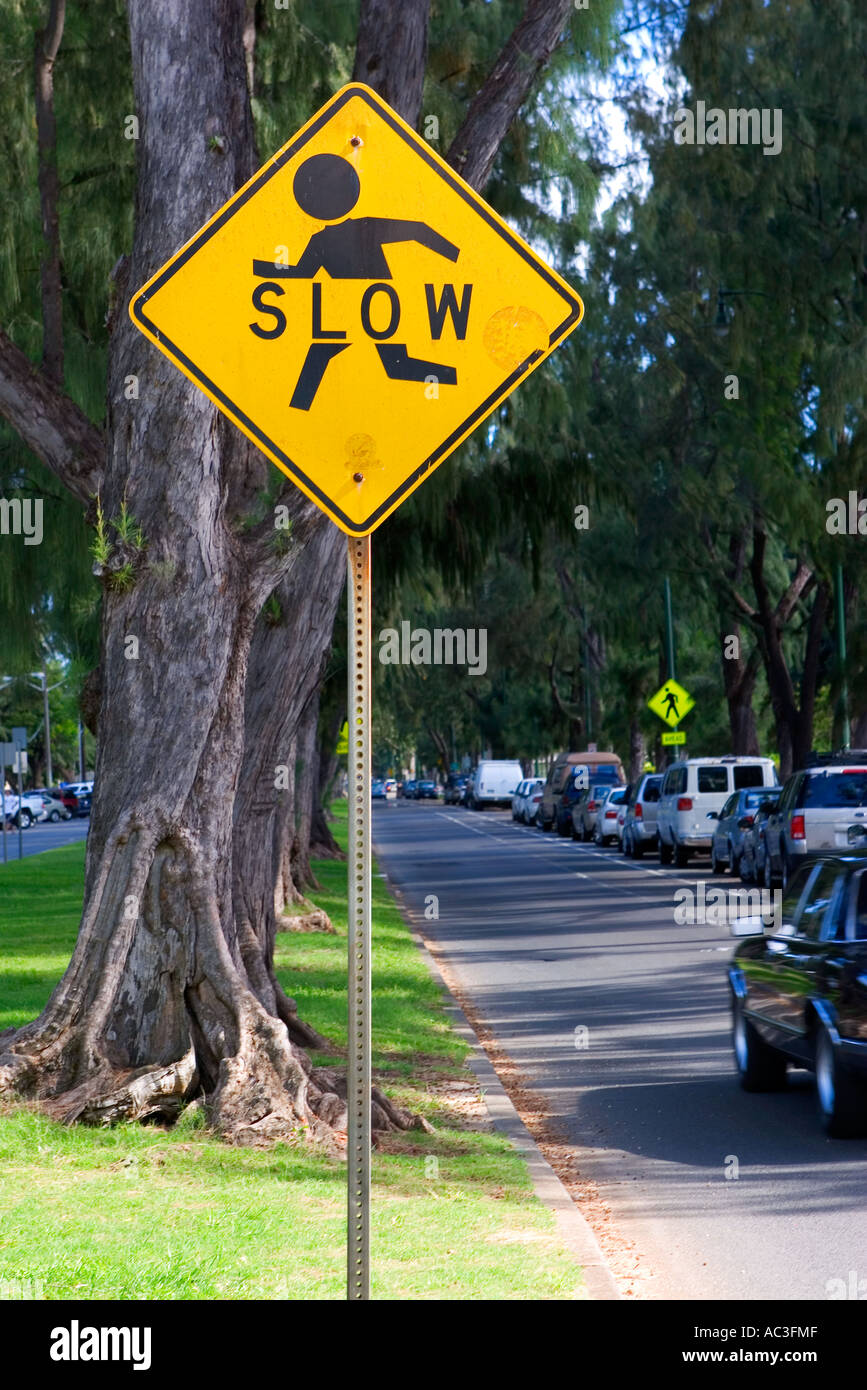Slow road sign Stock Photo - Alamy