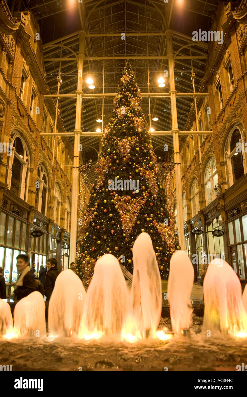Christmas Tree and Fountain in Shopping Arcade,UK,GB Stock Photo - Alamy