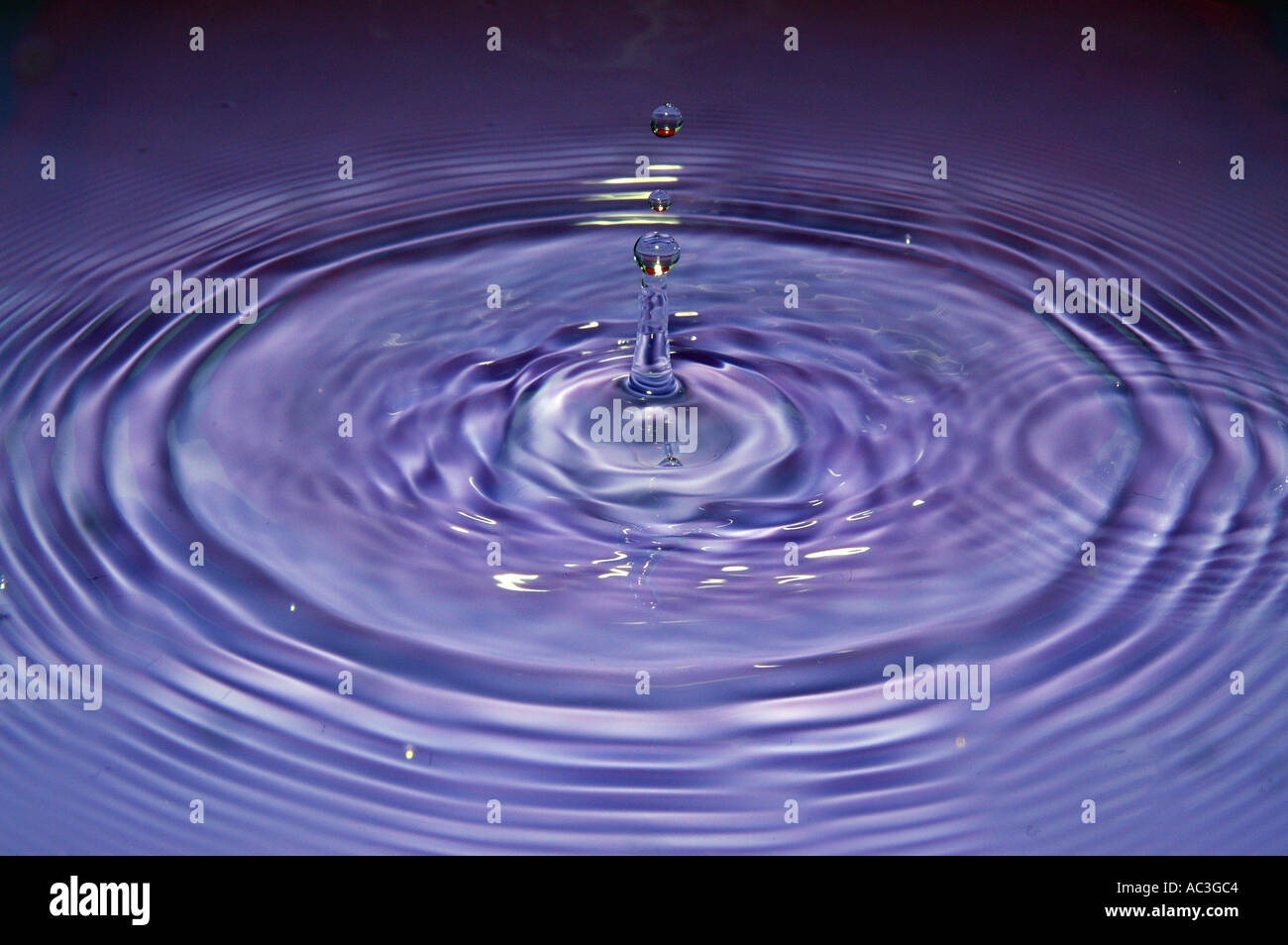 Water drop impact frozen mid splash with ripples and droplets Stock ...