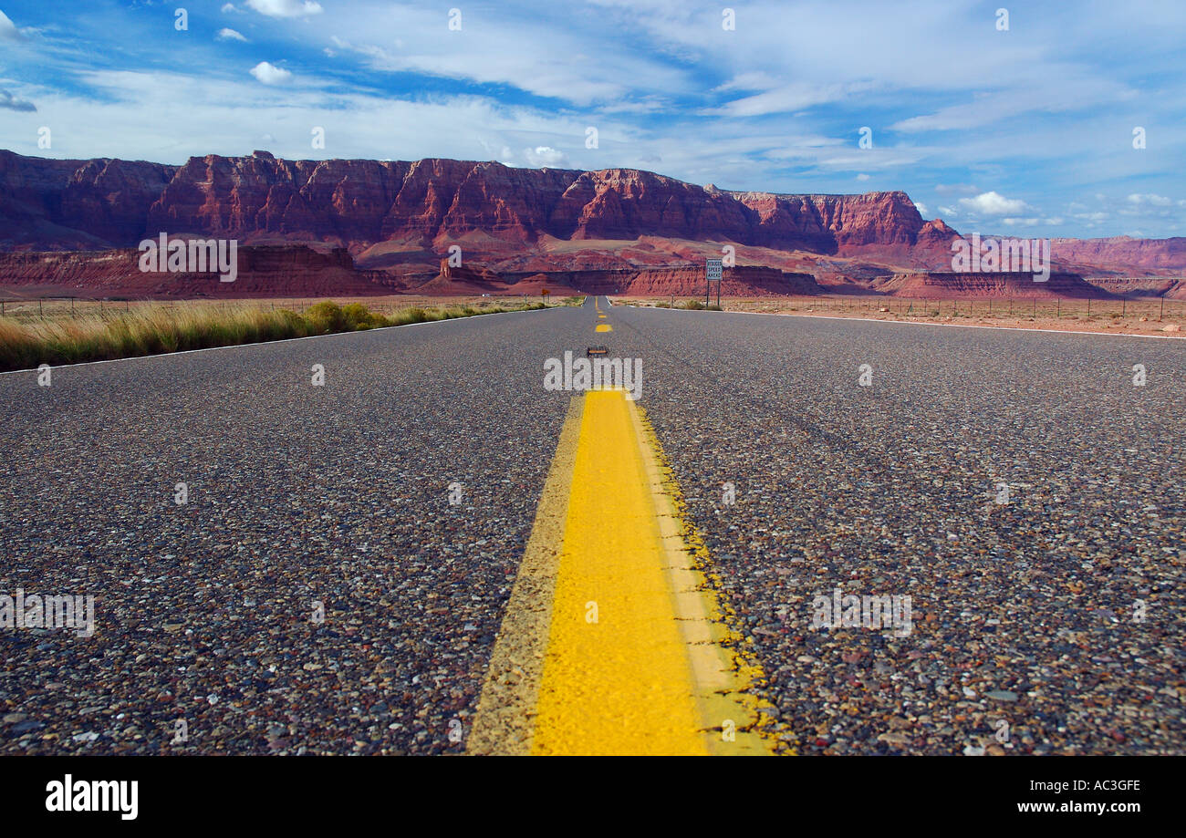 Low level View of center line and asphalt of the Road to Vermilion ...