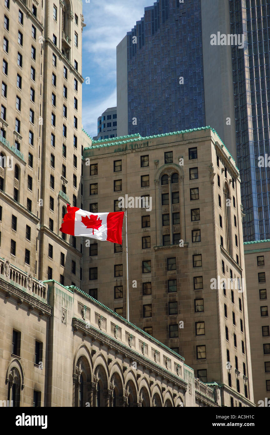 Canadian flag at Royal York hotel and bank towers downtown Toronto ...