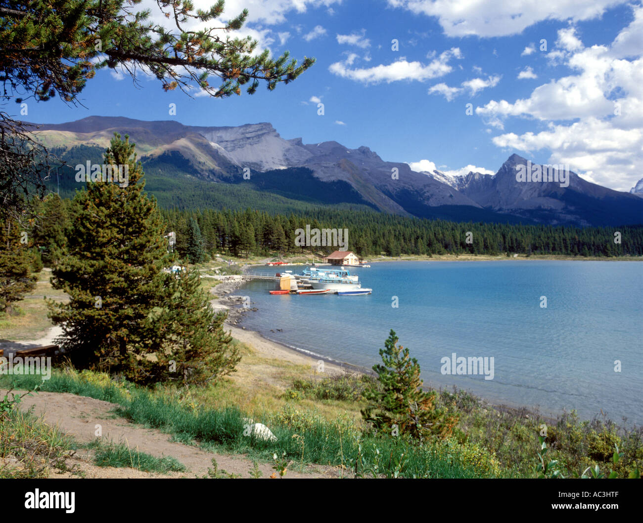 Maligne Lake, Lake scenery near Jasper Stock Photo - Alamy
