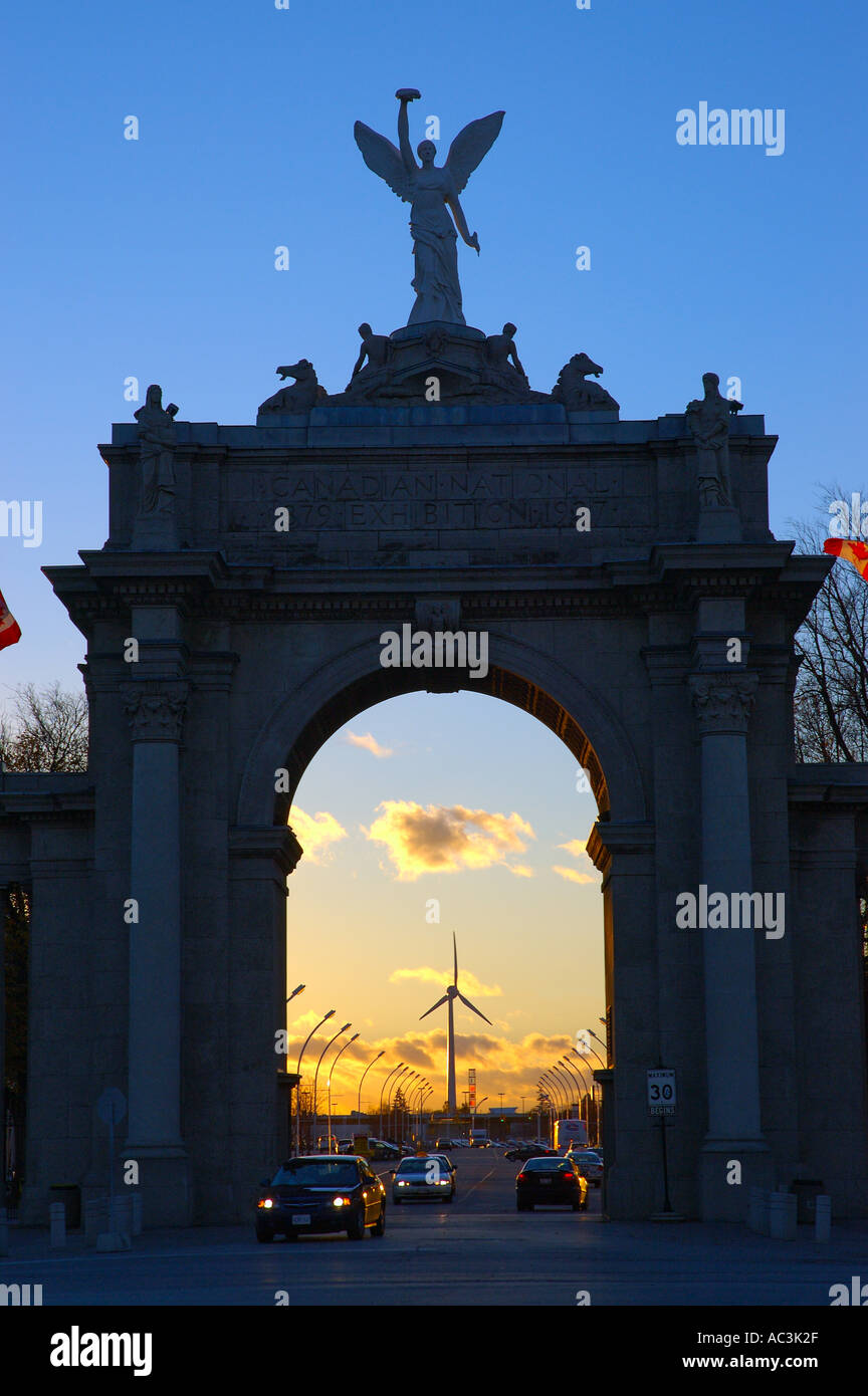 Wind power turbine through the CNE gate at sundown in Toronto Stock ...