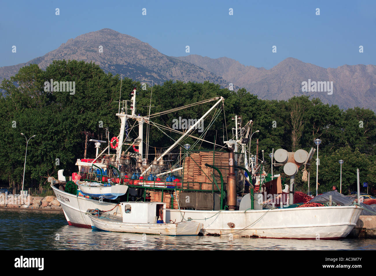 GREECE NORTH EAST AEGEAN ISLANDS SAMOTHRAKI A FISHING BOAT IN THE PORT ...