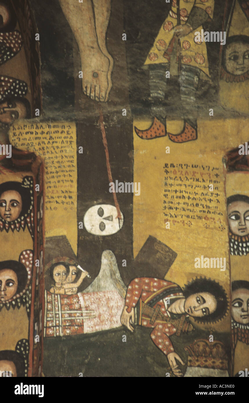Wallpainting inside the Debre Berhan Selassie Church in Gonder Ethiopia ...
