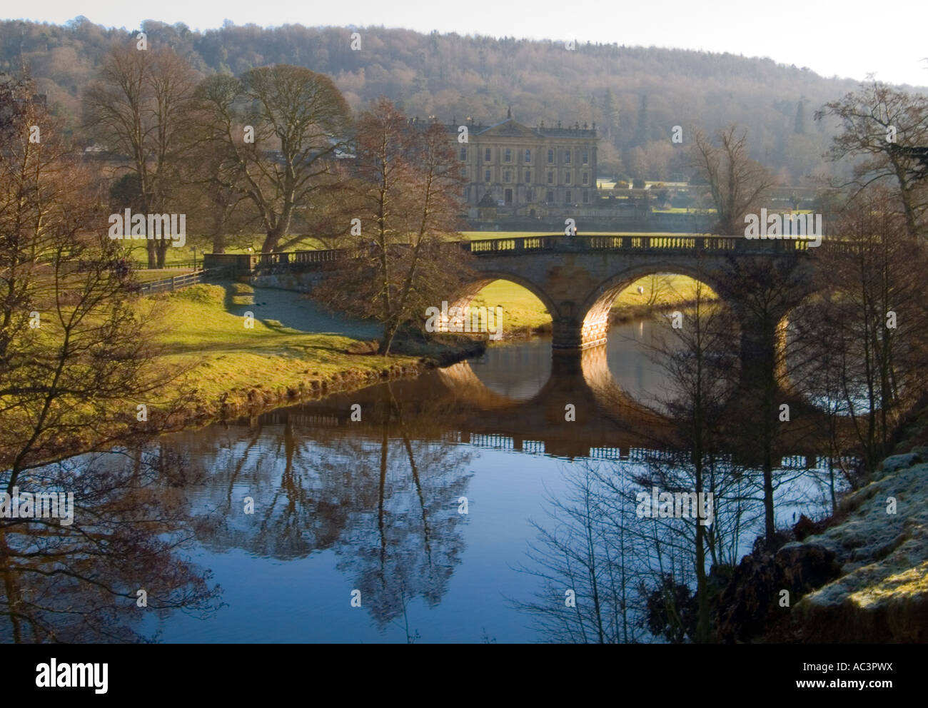 An Iconic View Over the River Derwent to Chatsworth House in the Peak ...