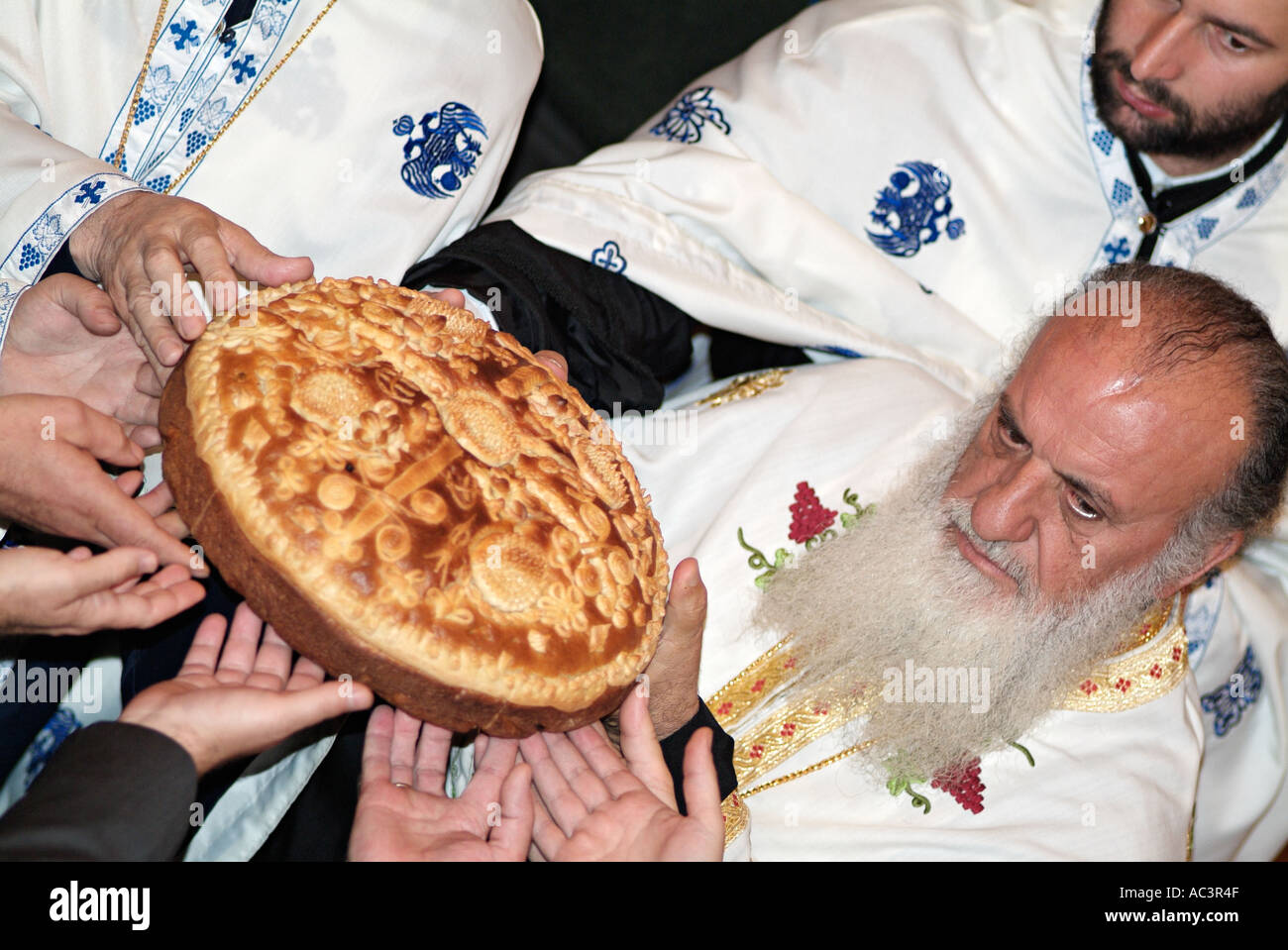 Orthodox Priests Blessing Bread During Holy Communion on Saint Spasoje ...