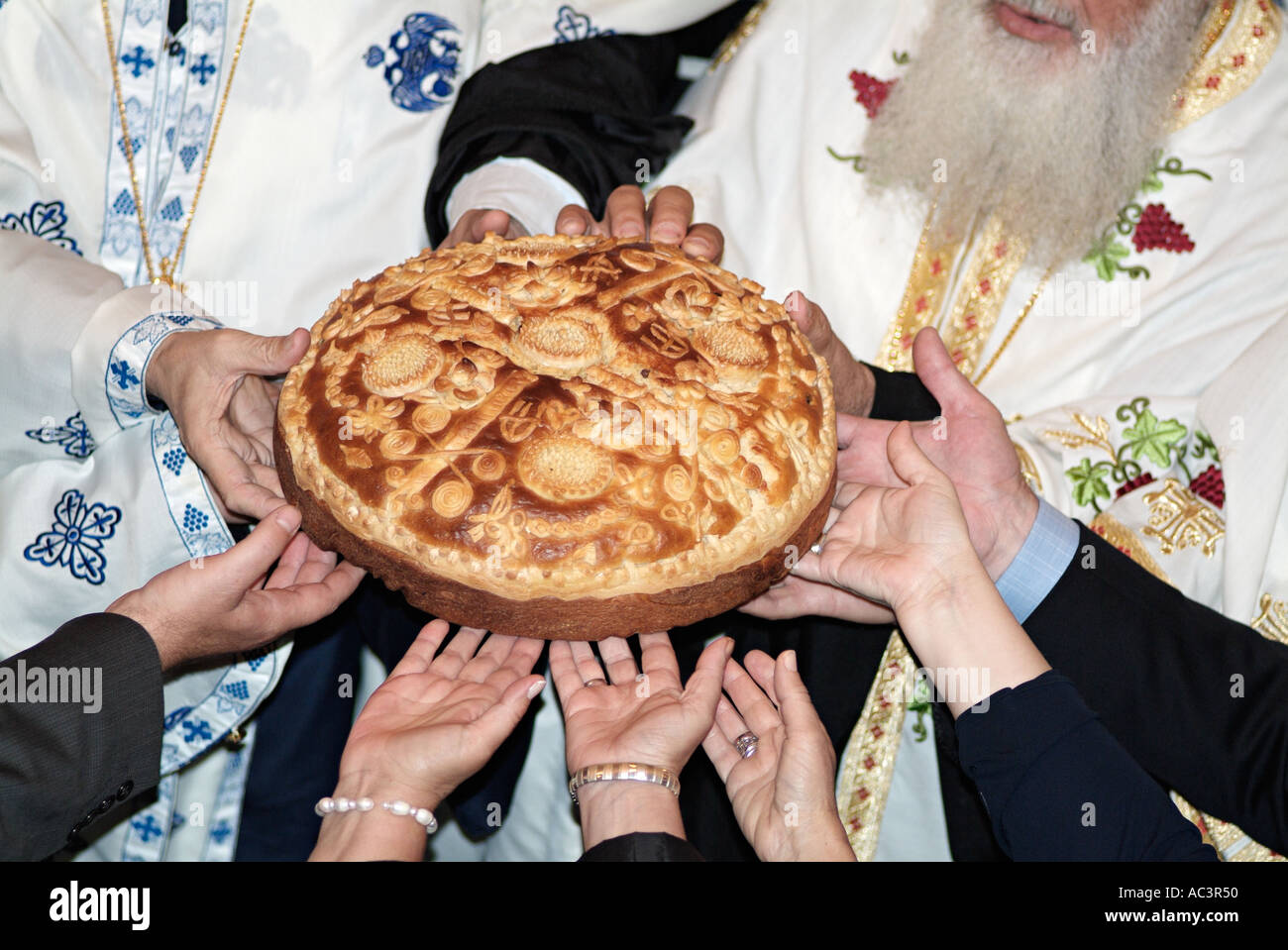 Orthodox Priests Blessing Bread During Holy Communion on Saint Stock ...