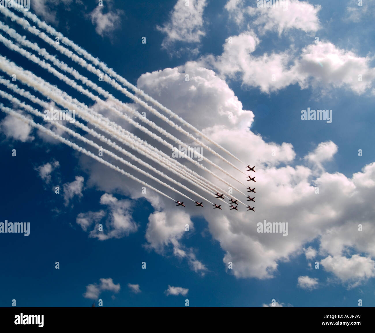 A Red Arrows fly over in Nottingham, during an RAF exhibition in the ...