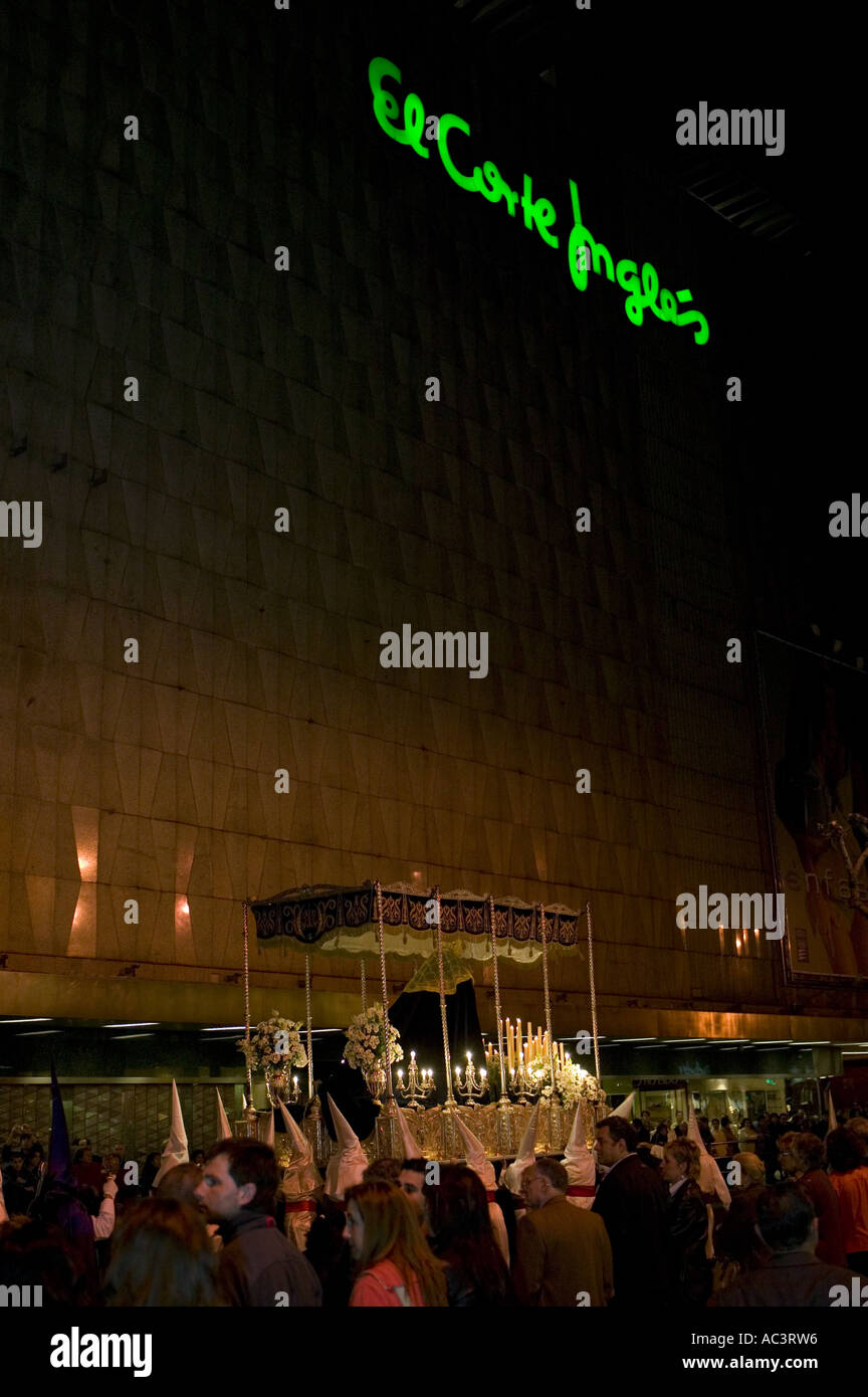 Float passing by El Corte Ingles department store at night, Palm Sunday ...