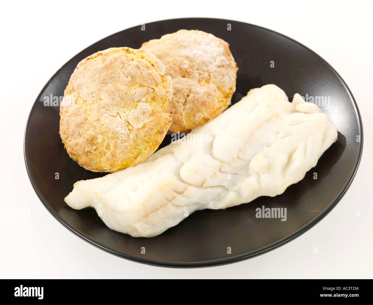 Grilled Cod with Green Vegetable Biscuits Stock Photo - Alamy