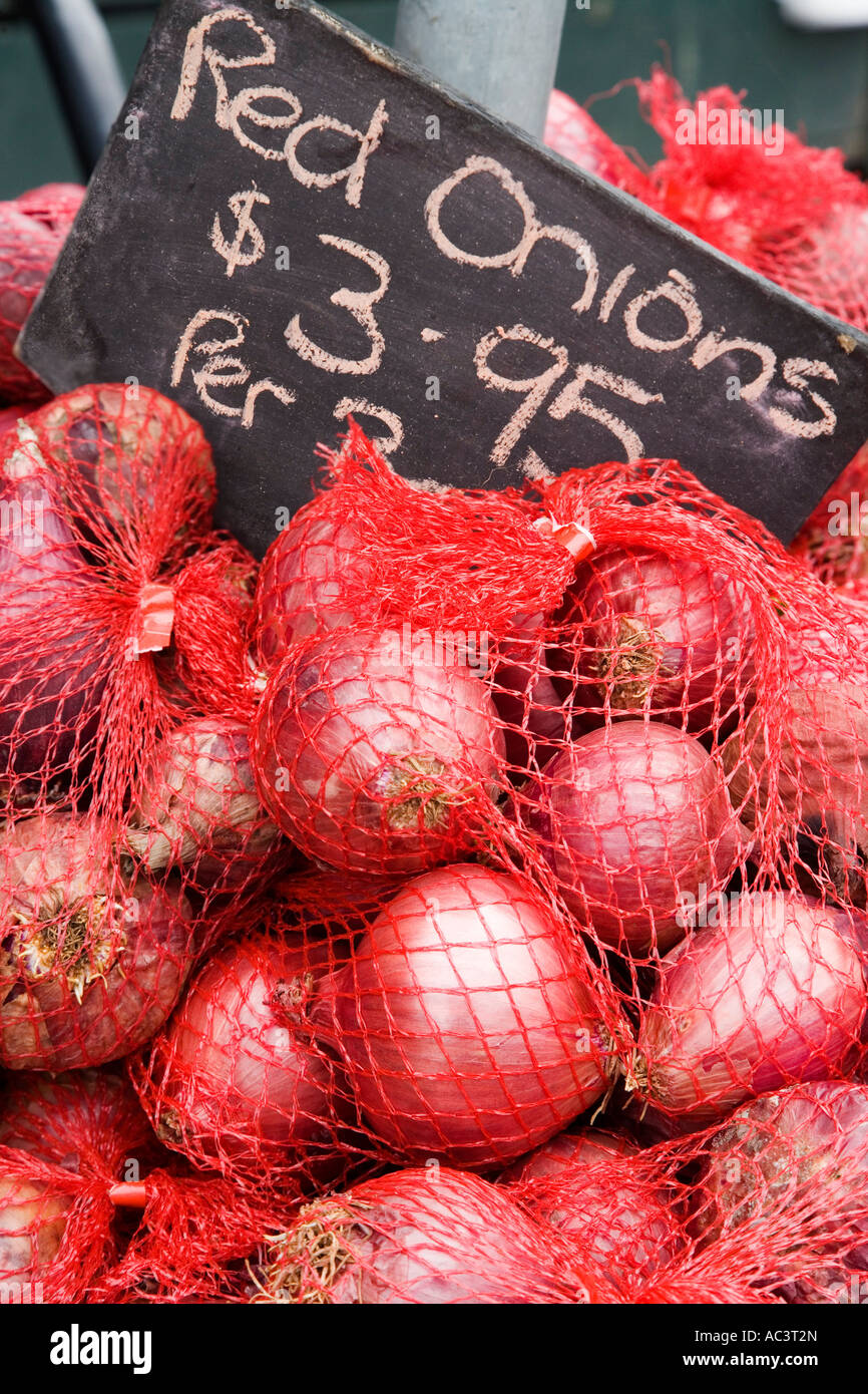 Red Onions at Fruit and Vegetable Stall Woodville Tararua North Island ...