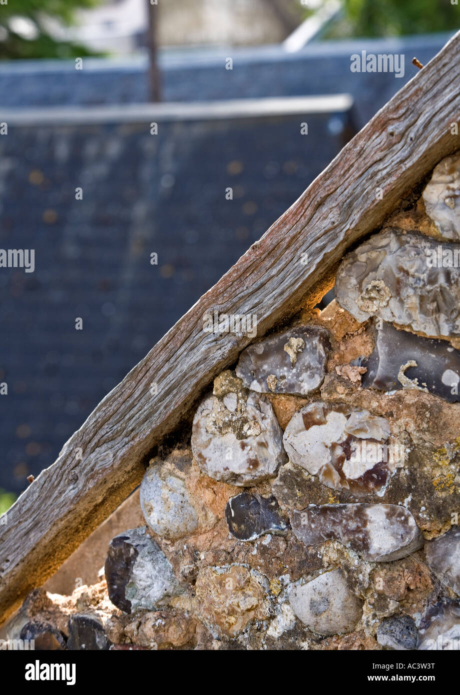 Medieval timber and stone pitched roof detail in france eu Stock Photo ...